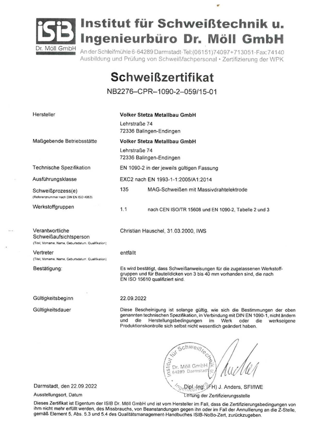 ZERTIFIZIERT NACH EN 1090 - STETZA-METALLBAU.DE